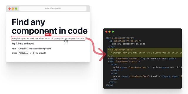LocatorJS - click on any component to go to code.